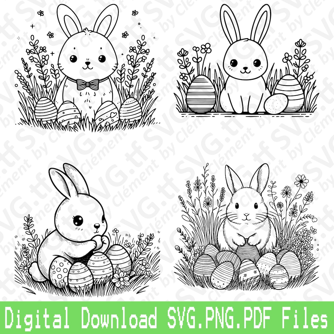 Cute Bunny With Easter Eggs. SVG PNG PDF Files. Spring Field Grass ...