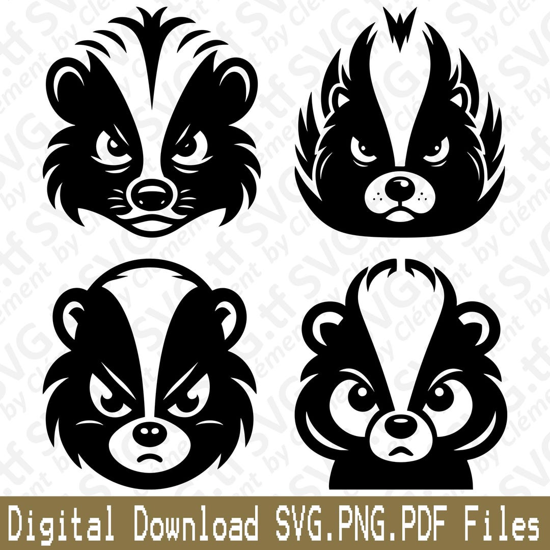 Angry Skunk Head. SVG PNG PDF Files. Cartoon Wild Animal Emblem School ...
