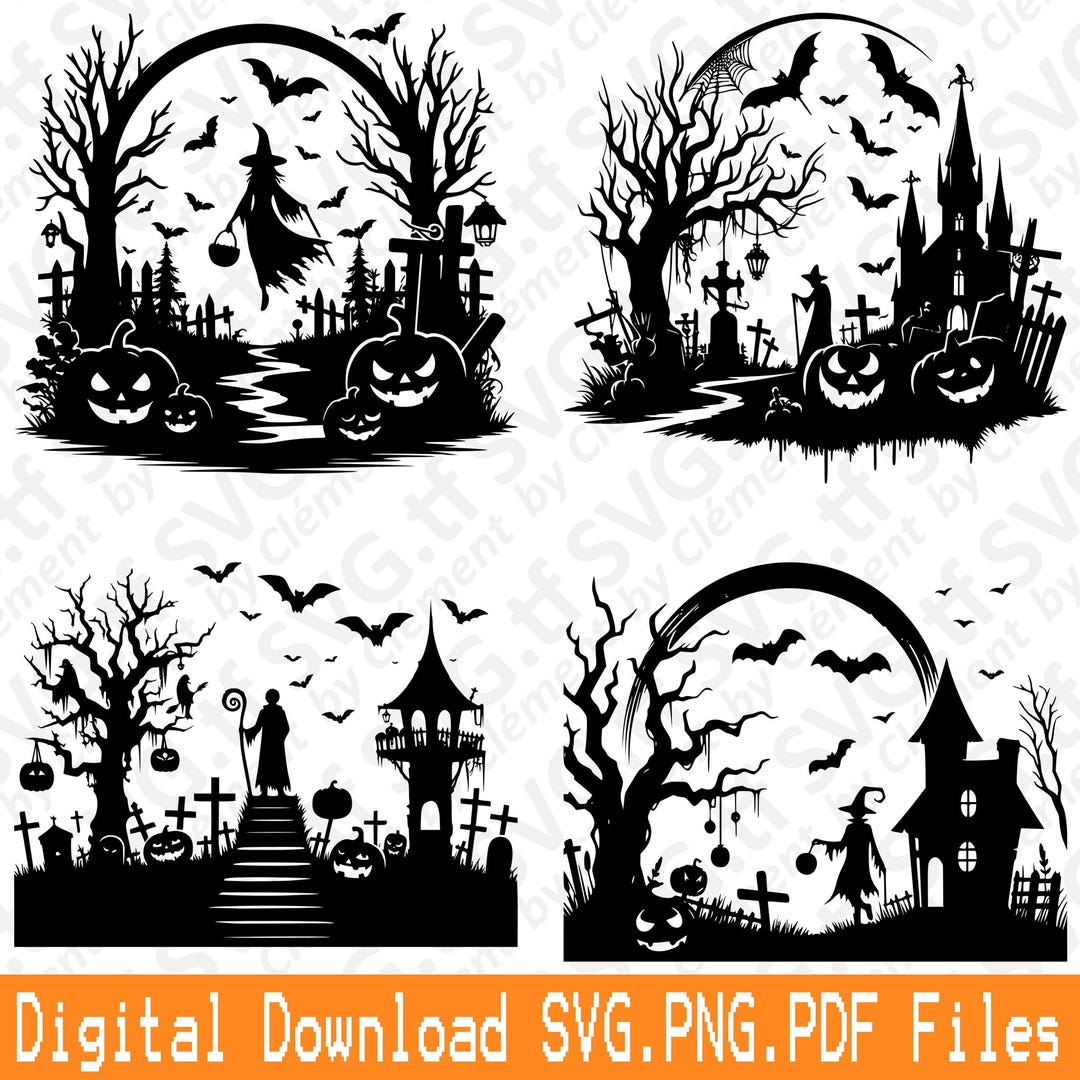 Halloween Scene. SVG PNG PDF Files. Haunted House Pumpkin Fall Ghost ...