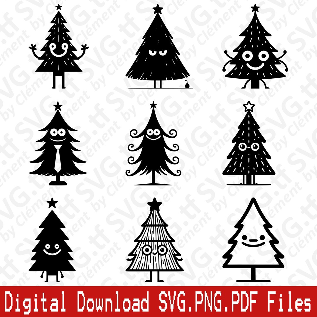 Funny Christmas Tree. SVG PNG PDF Files. Cartoon Fir Spruce Pine Winter ...