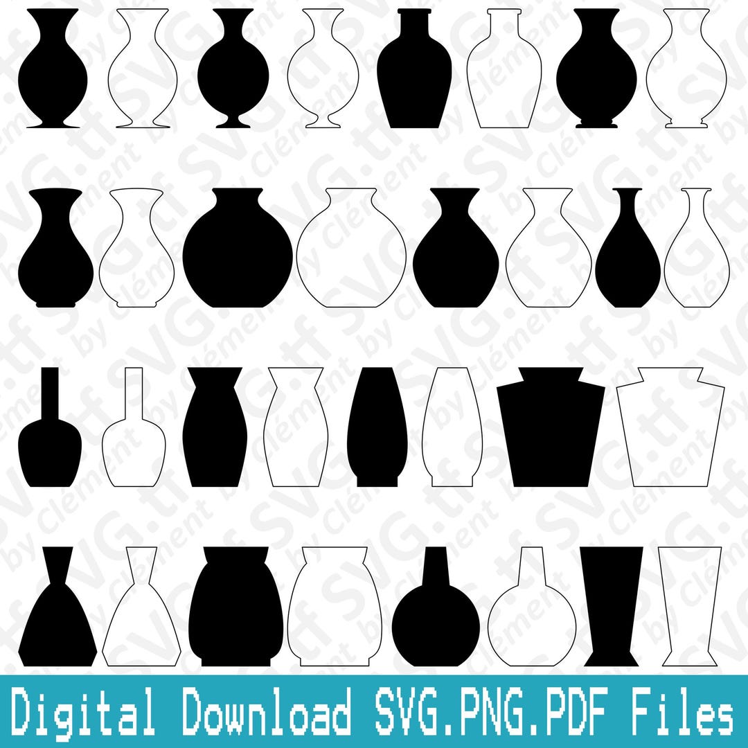 Vase. Shape + Outline. SVG PNG PDF Files. Flower Bouquet Wedding Bottle ...