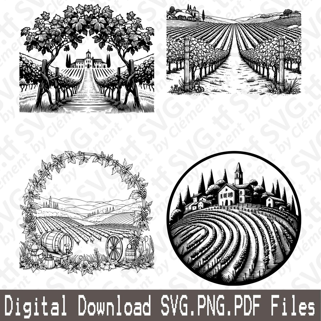 Old Vineyard. SVG PNG PDF Files. Grape Fruit Field Farm House Nature ...