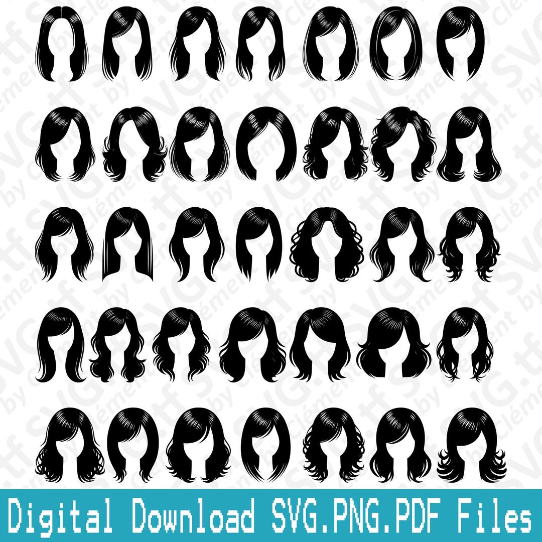 Wig. SVG PNG PDF Files. Hairstyle Hair Dresser Woman Head Face Simple ...
