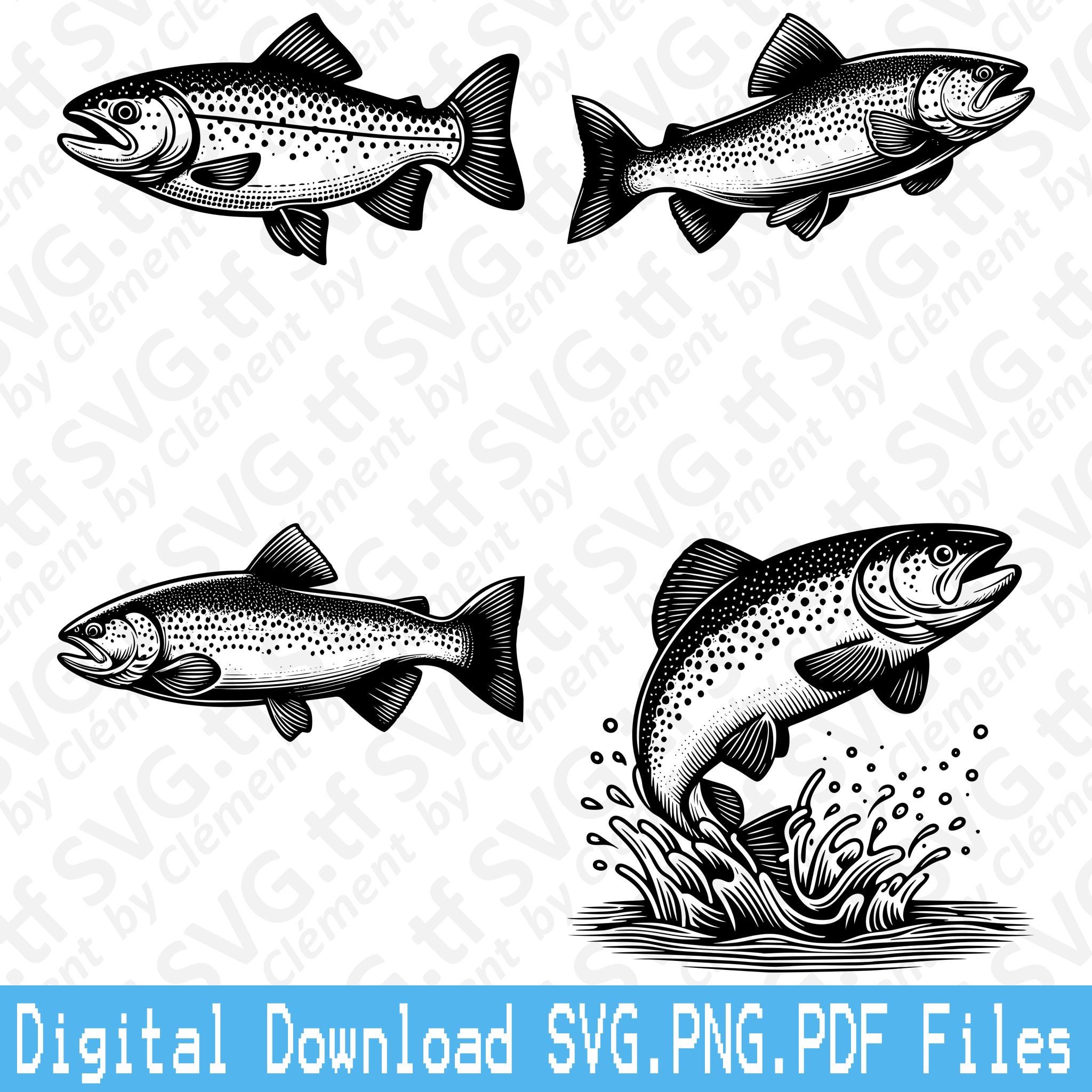 Trout Fish. SVG PNG PDF Files. Jumping River Lake Rainbow Brown Vector ...