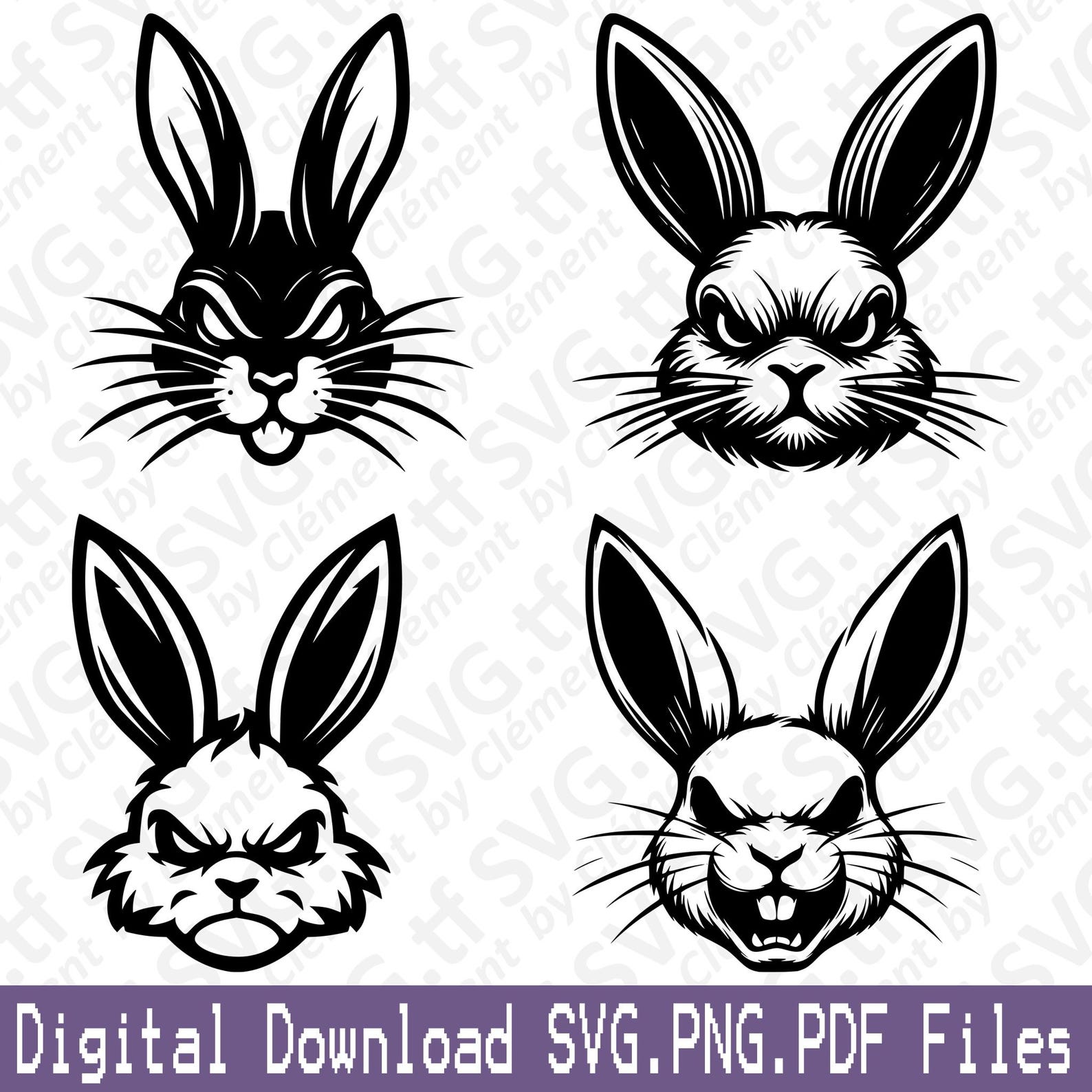 Angry Bunny Head. SVG PNG PDF Files. Cartoon Animal Emblem School ...