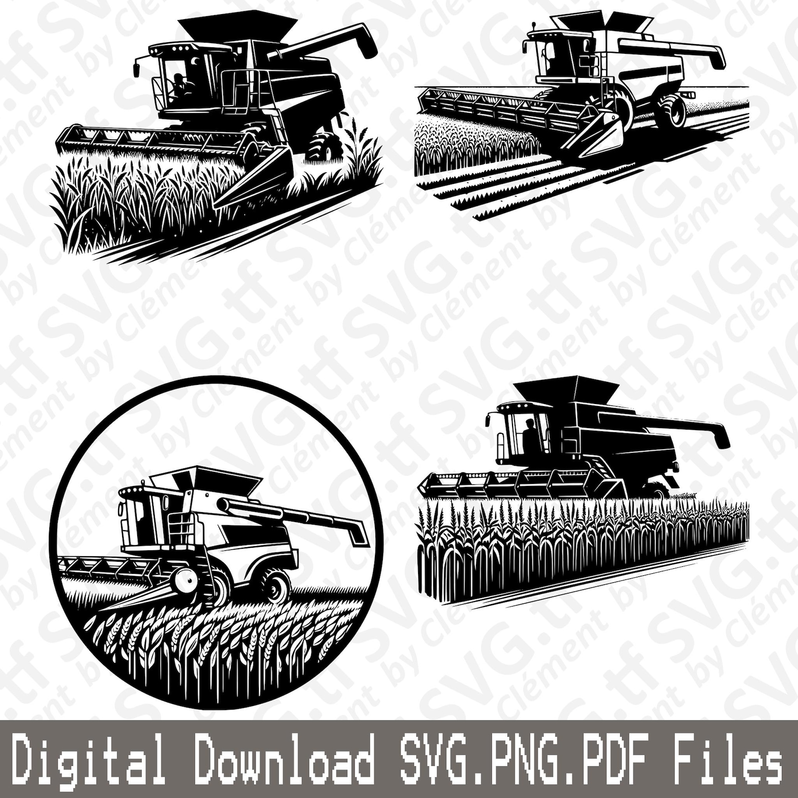 Combine Harvester. SVG PNG PDF Files. Vehicle Truck Tractor Farm Field ...