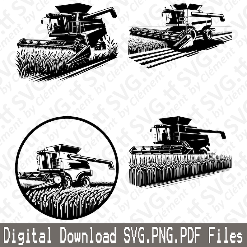 Combine Harvester. SVG PNG PDF Files. Vehicle Truck Tractor Farm Field ...