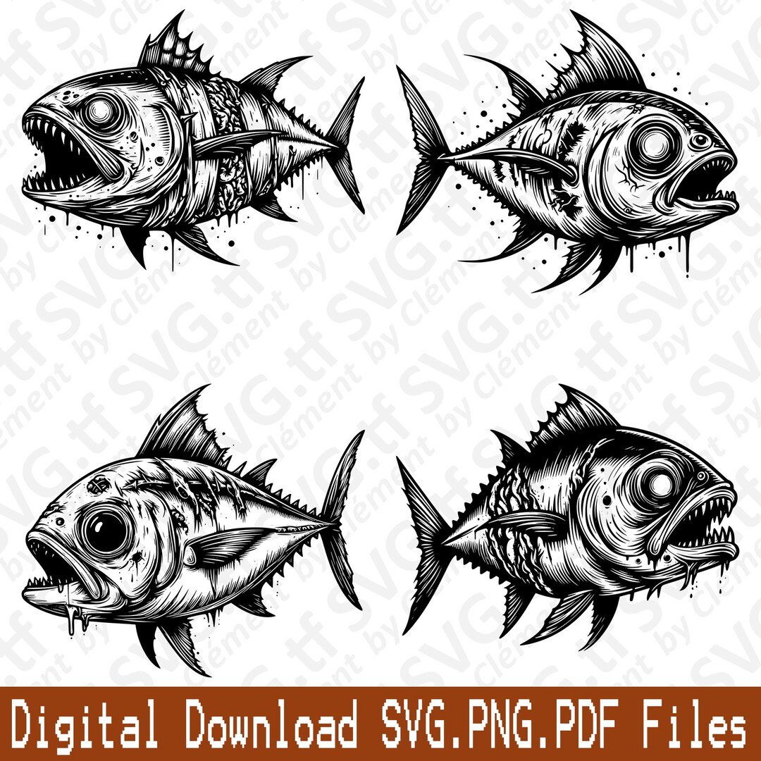 Zombie Tuna. SVG PNG PDF Files. Horror Dead Fish Vector Clipart Print ...