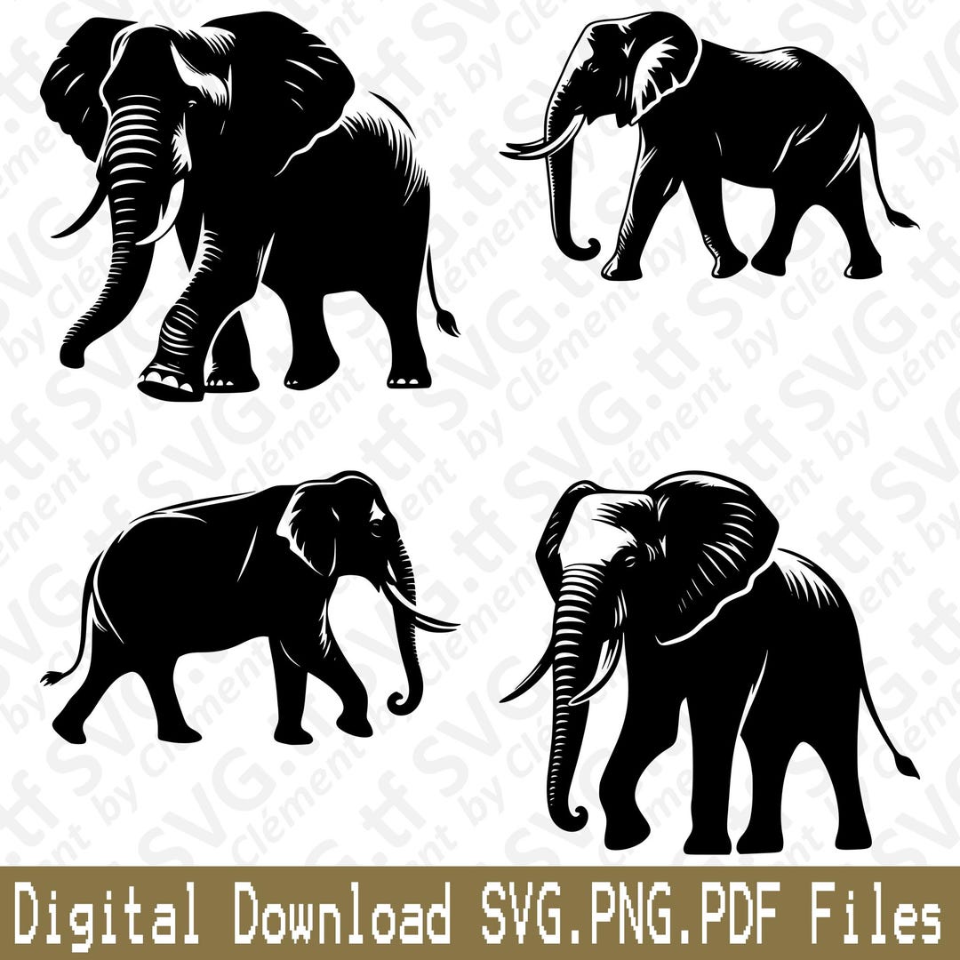 Elephant. SVG PNG PDF Files. Wild Safari Animal Walking Emblem Vector ...