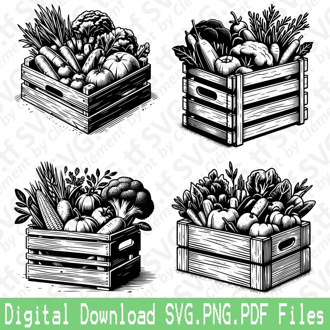 Wooden Crate Full of Vegetables. SVG PNG PDF Files. Kitchen Garden Farm ...