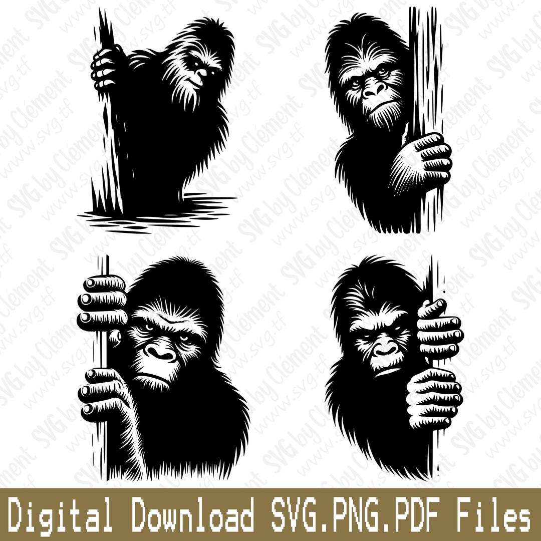 4 Peeking Bigfoot Sasquatch Design SVG PNG PDF Files. Animal Hiding ...