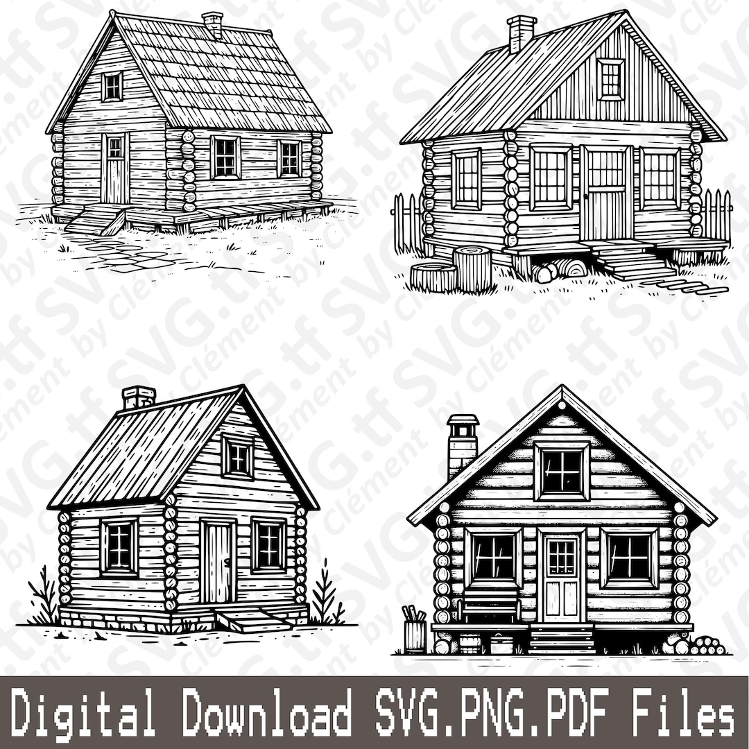 Log Cabin. SVG PNG PDF Files. Rustic Old Hunting Wood Nature Scene Barn ...