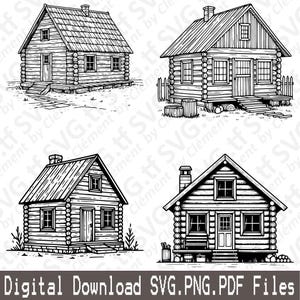 Log Cabin. SVG PNG PDF Files. Rustic Old Hunting Wood Nature Scene Barn ...