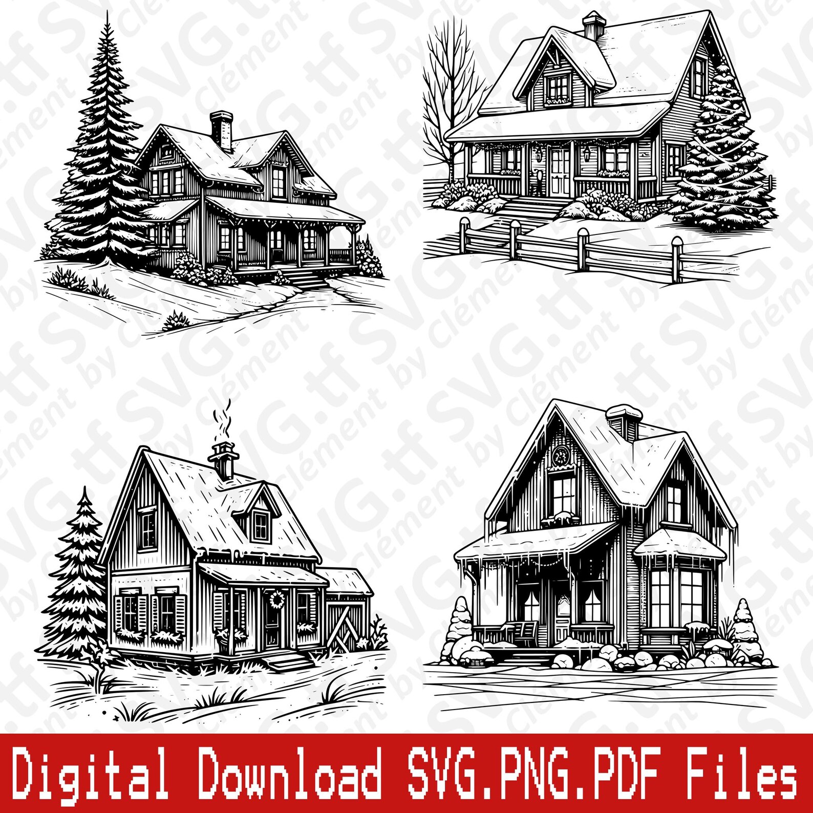 Snowy House. SVG PNG PDF Files. Farmhouse Winter Snow Christmas Tree ...