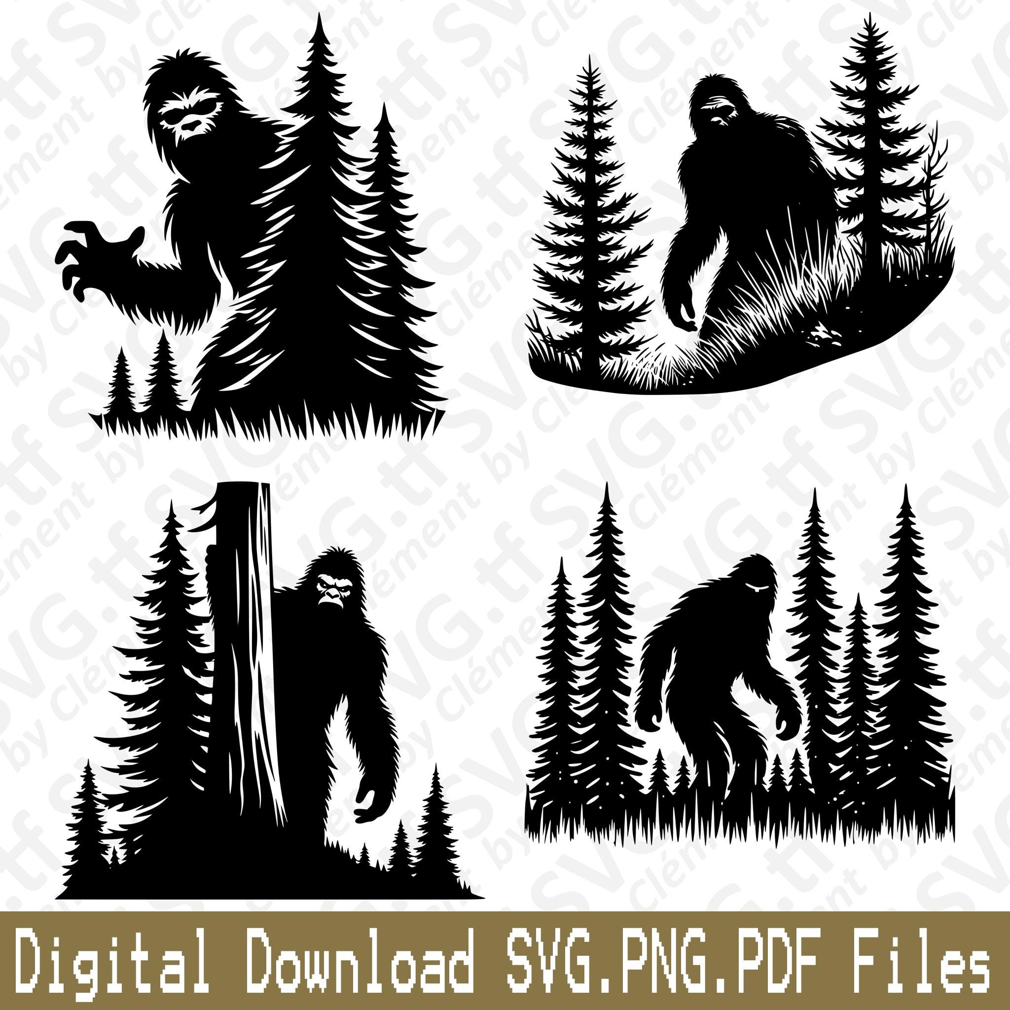 Hiding Bigfoot Sasquatch. SVG PNG PDF Files. Animal Peeking Forest ...