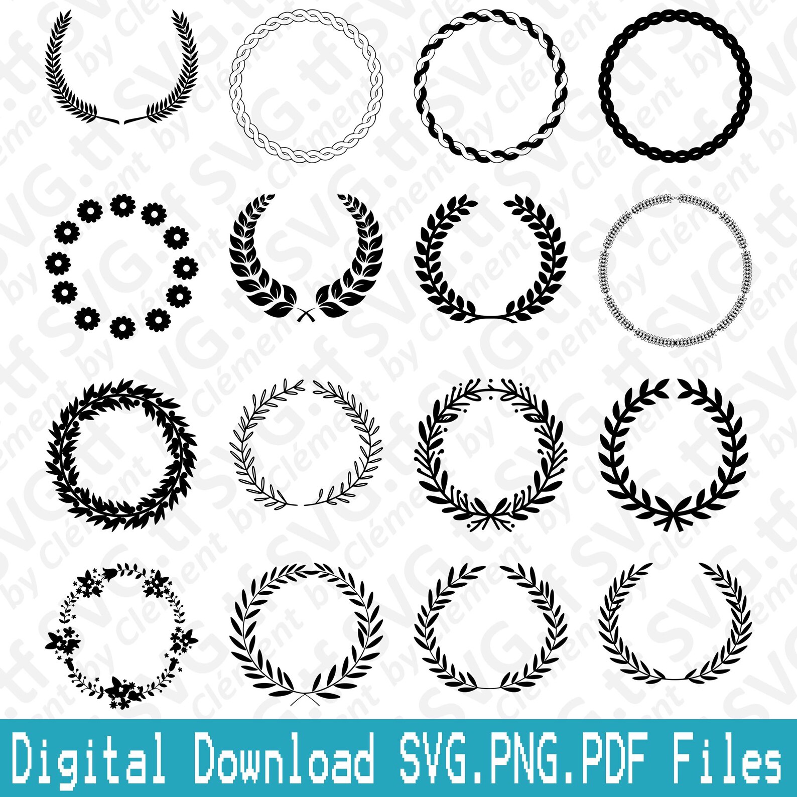 Wreath. SVG PNG PDF Files. Laurel Flower Award Trophy Monogram Vector ...