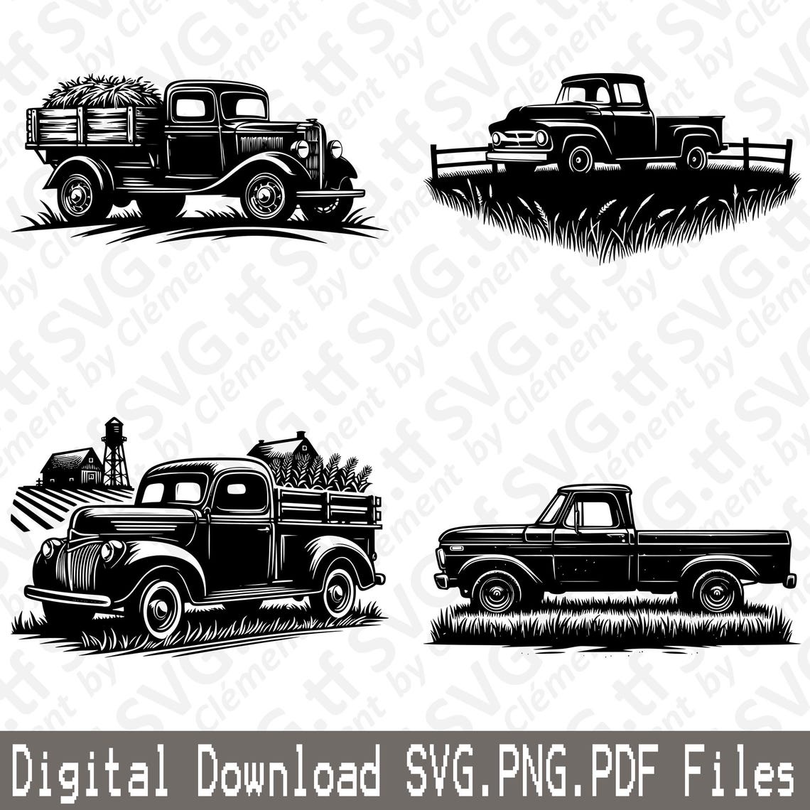 Old Farm Truck. SVG PNG PDF Files. Pickup Vehicle Car Vintage Field ...
