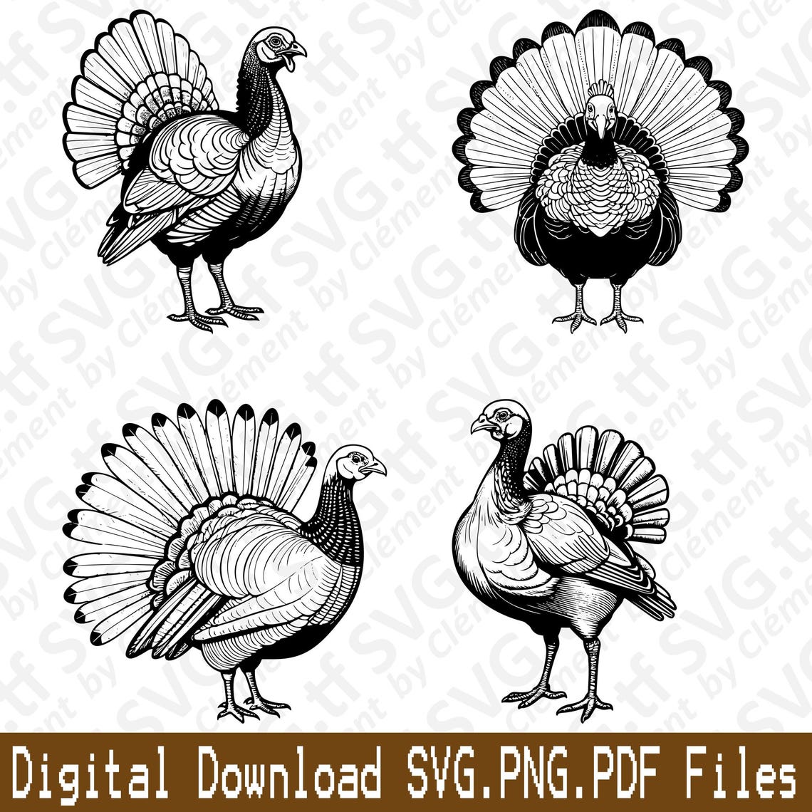 Turkey. SVG PNG PDF Files. Thanksgiving Fall Autumn Animal Wild Chicken ...