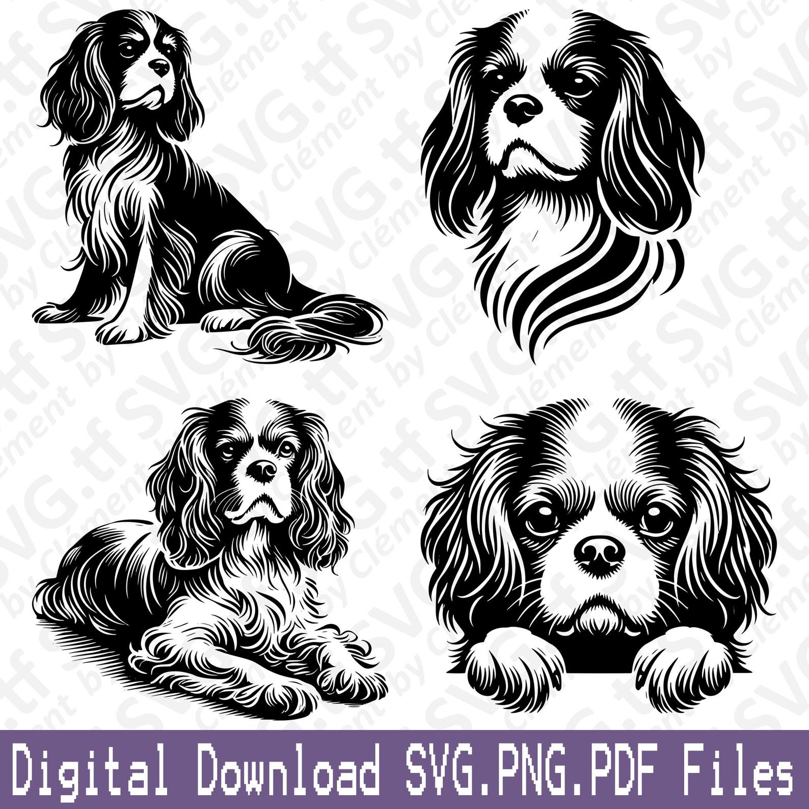 Cavalier King Charles Spaniel. SVG PNG PDF Files. Dog Sitting Lying ...