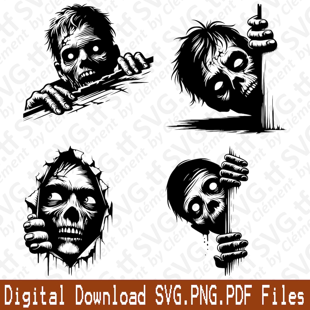 Peeking Zombie. SVG PNG PDF Files. Horror Dead Vector Clipart Print Cut ...