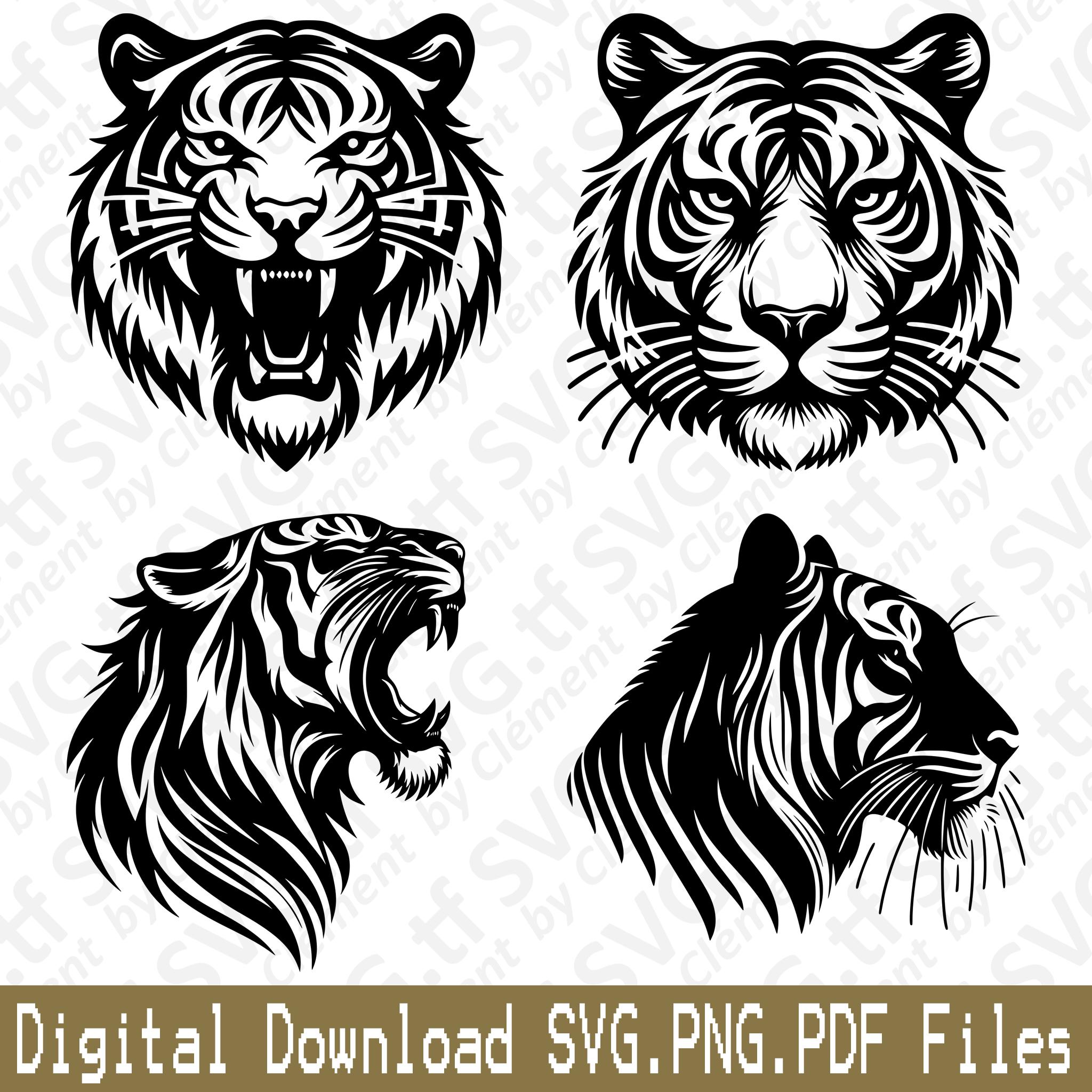 Tiger Head. SVG PNG PDF Files. Roaring Wild Animal Emblem School Vector ...