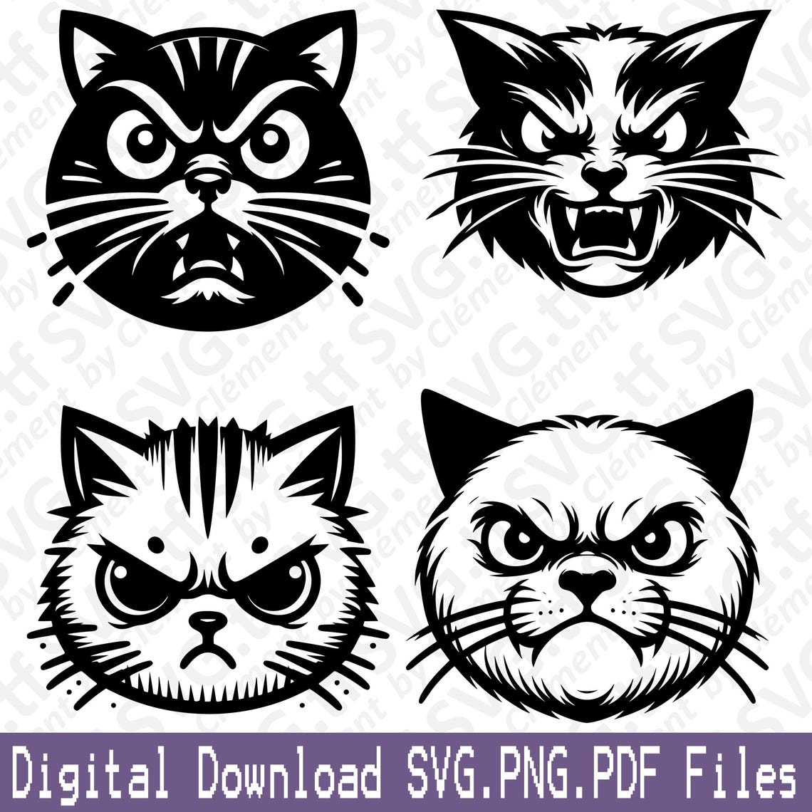Angry Cat Head. SVG PNG PDF Files. Cartoon Wild Animal Emblem School ...