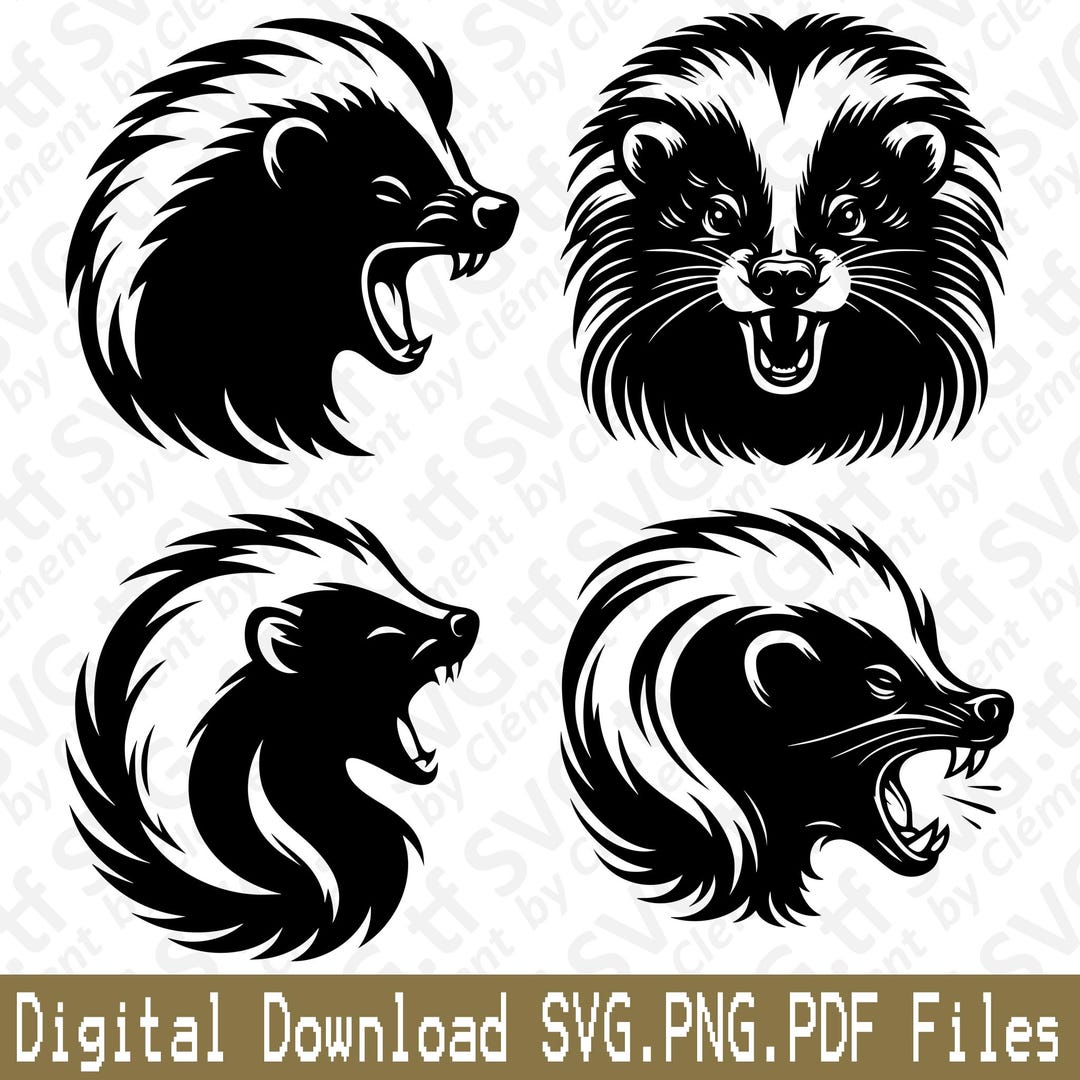 Skunk Head. SVG PNG PDF Files. Cute Animal Wild Walking Sitting Lying ...