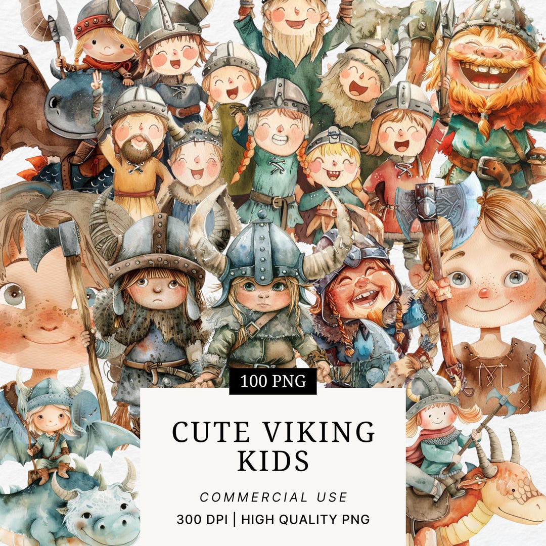 Cute Viking Kids Clipart, Nordic Children PNG, Little Warrior ...