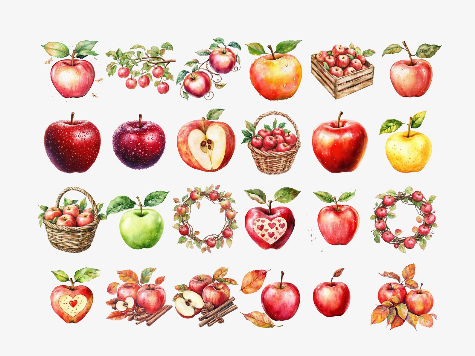 Watercolor Apple Clipart: Autumn Harvest Fruit (digital Download) - Etsy