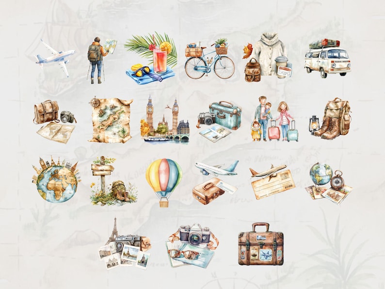 Watercolor Travel Clipart: World Landmarks Illustration (PNG Digital ...
