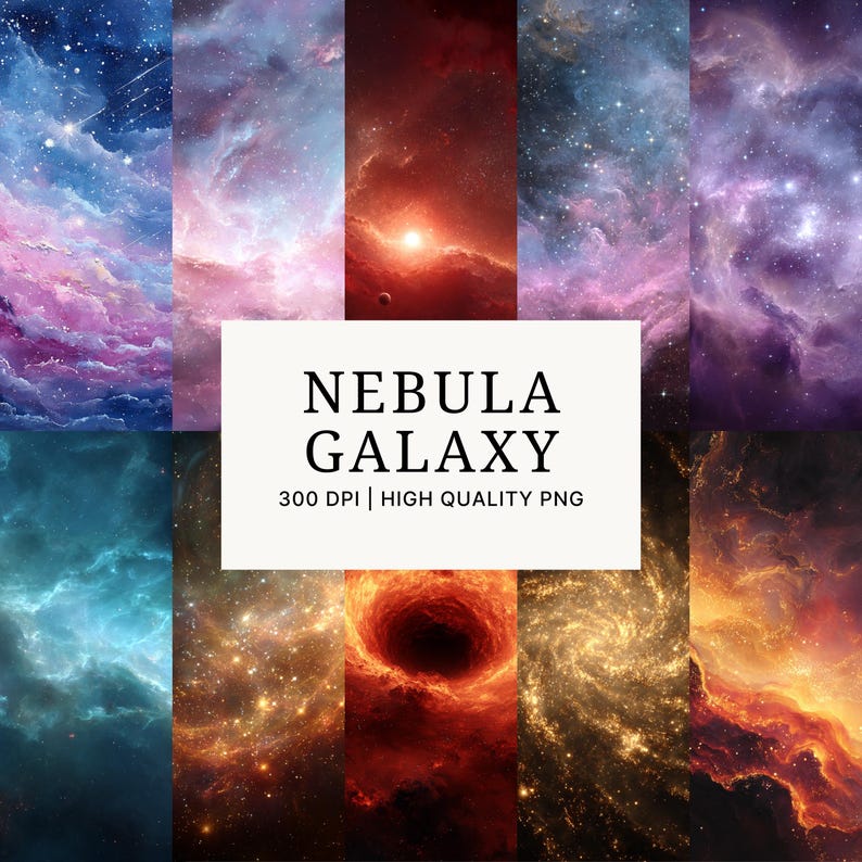 Nebula Clipart Set: Galaxy Sky PNG, Cosmic Space Illustration (digital ...