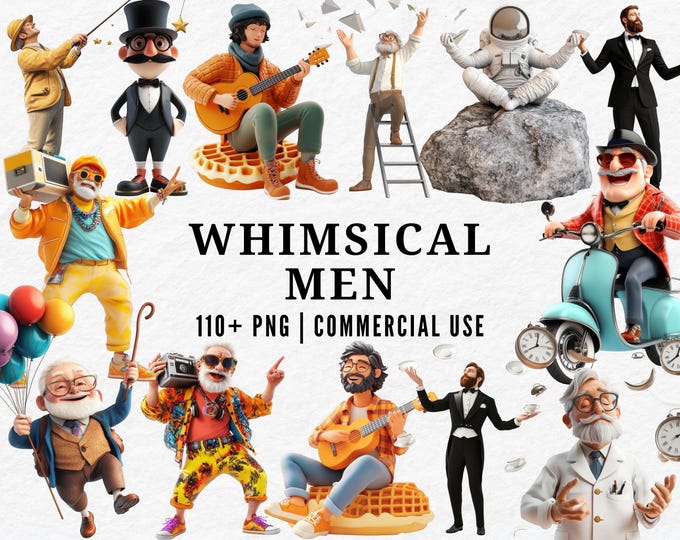 Whimsical Grumpy Men Clipart, Mixed Media Quirky Mad Man CU Clip Art ...