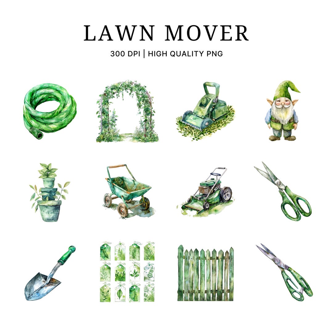 Lawn Mower Clipart, Garden Tools PNG, Grass Cutting Illustration, Yard ...