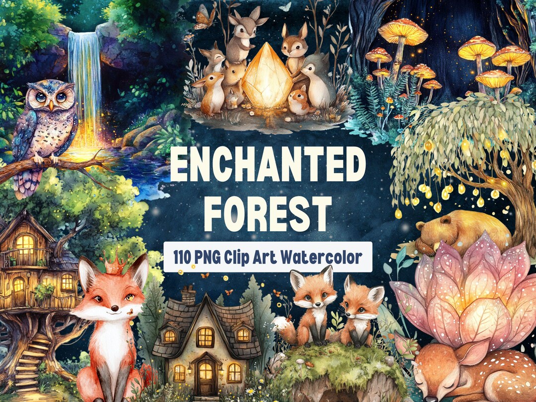Watercolor Forest Clipart: Enchanted Woodland PNG (digital Download) - Etsy