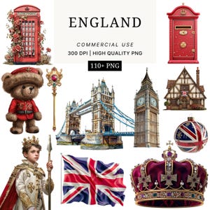 England Clipart Set: London Landmarks, UK Travel Art (digital Download ...