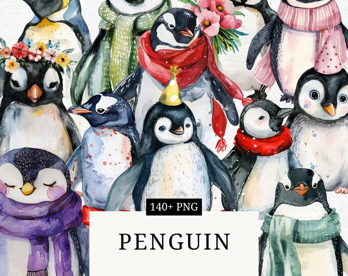 Watercolor Penguin Clipart, Cute Penguin PNG, Baby Penguin Clipart ...