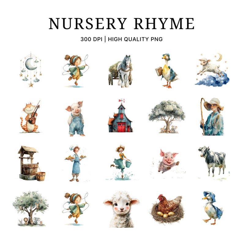 Nursery Rhyme Clipart Set: Whimsical Baby Song Illustrations (digital ...