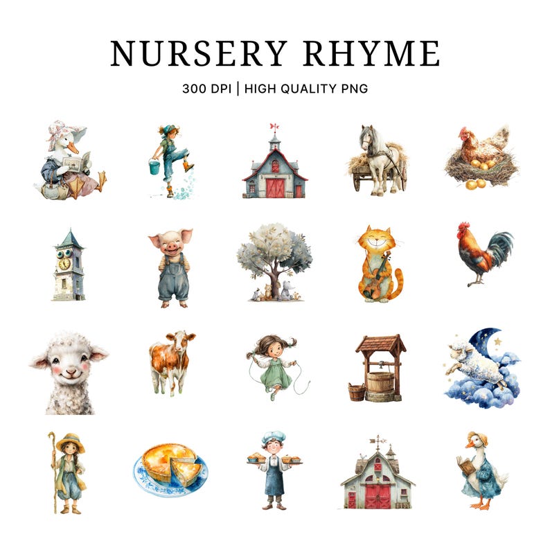 Nursery Rhyme Clipart Set: Whimsical Baby Song Illustrations (digital ...