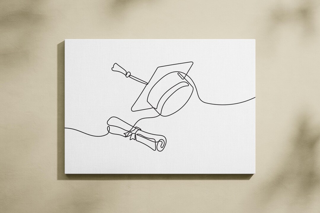 Printable Minimalist One Line Drawing of Graduate Academic Cap and ...