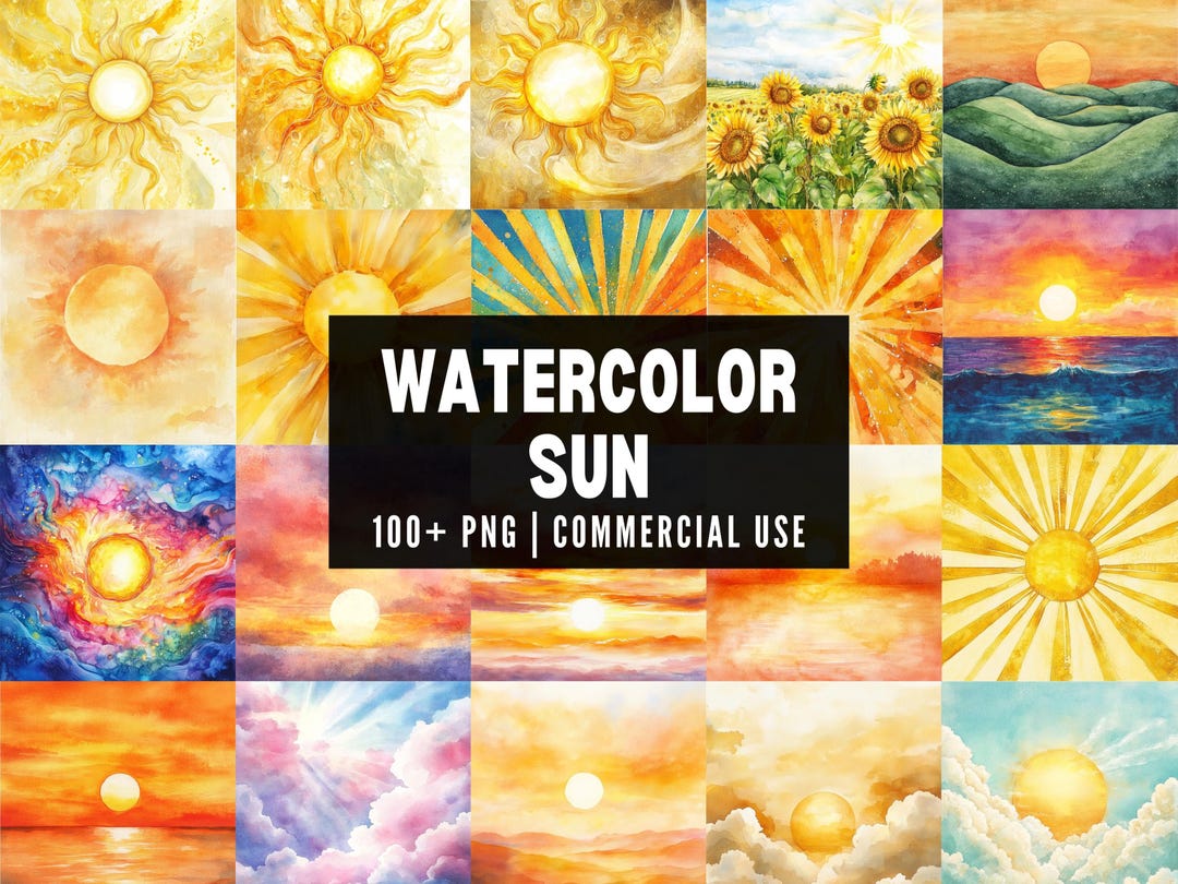 Watercolor Sun Clipart, Summer Sun PNG, Sunshine Illustration, Warm ...