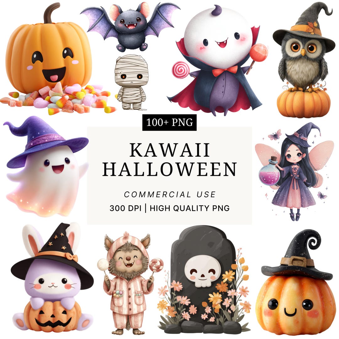 Kawaii Halloween Clipart, Cute Spooky PNG, Adorable Ghost Illustration ...