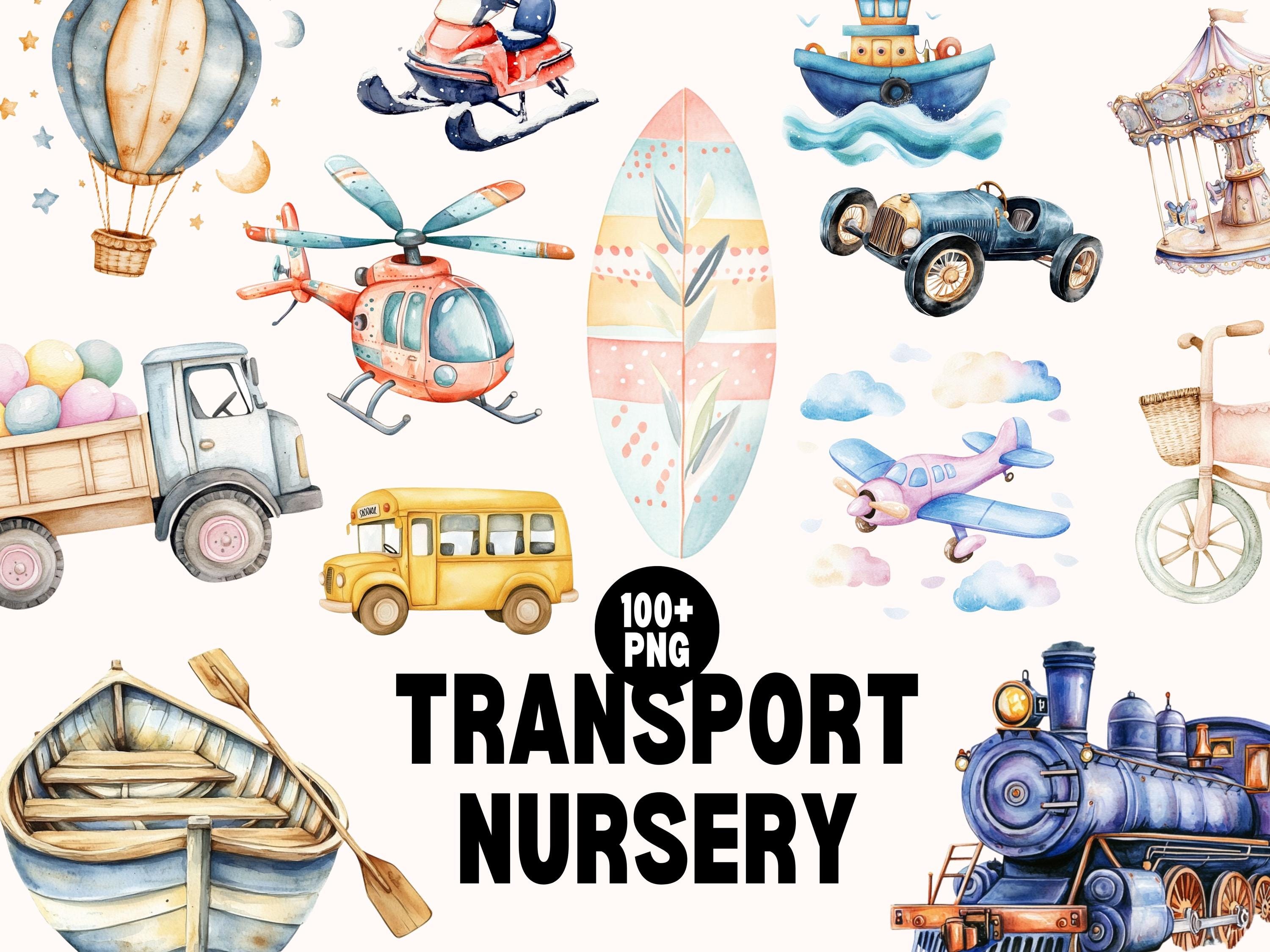 Watercolor Transport Clipart, Nursery Vehicle PNG (digital Download) - Etsy