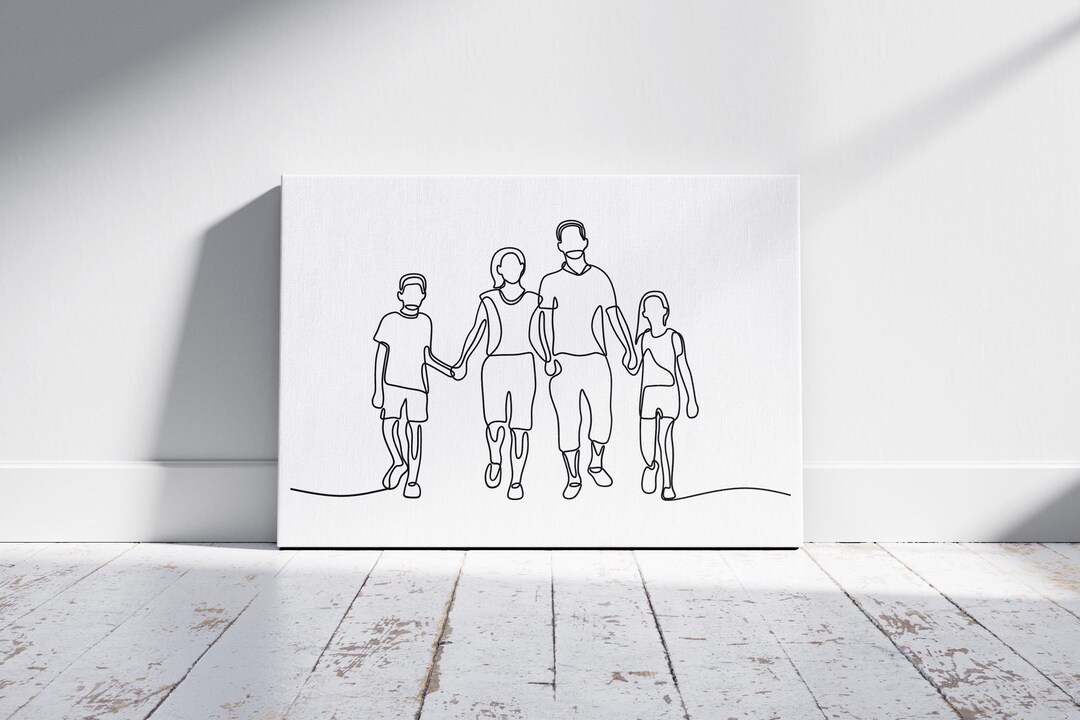 Printable Minimalist One Line Drawing of Family Walking Together ...