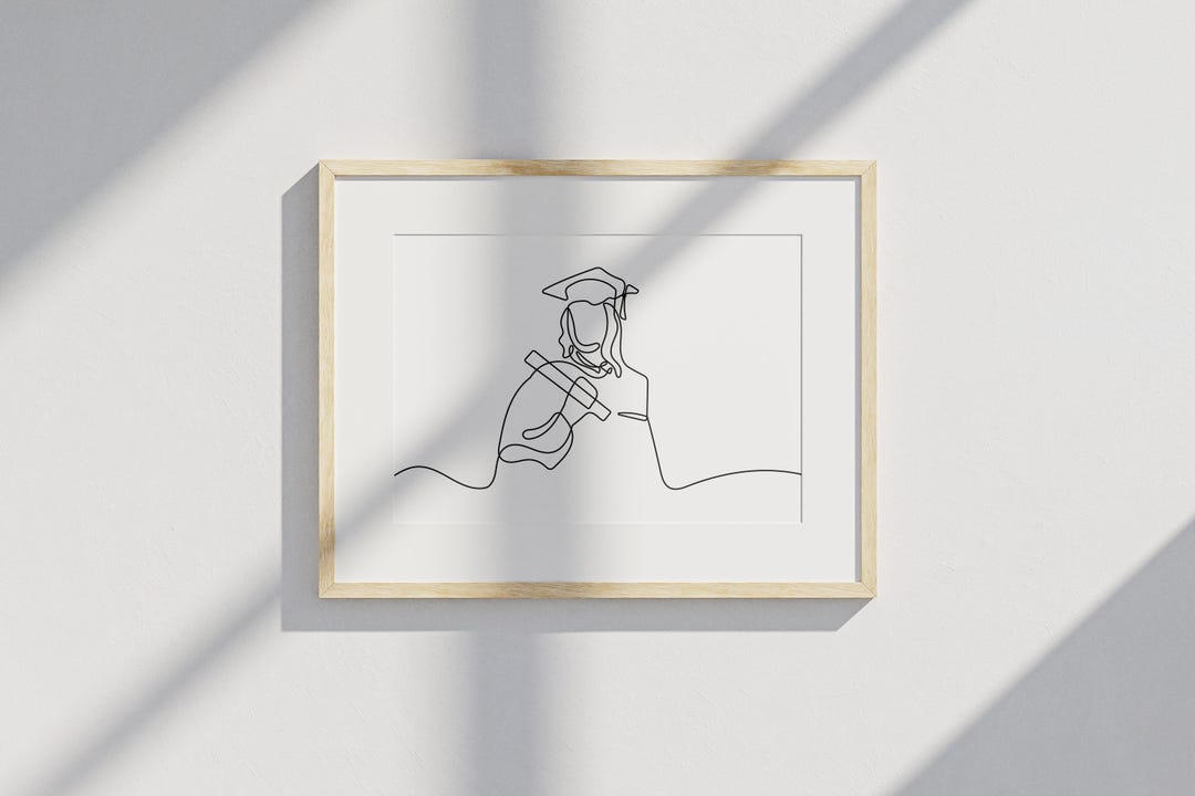Printable Minimalist One Line Drawing of Woman Graduate Wearing ...