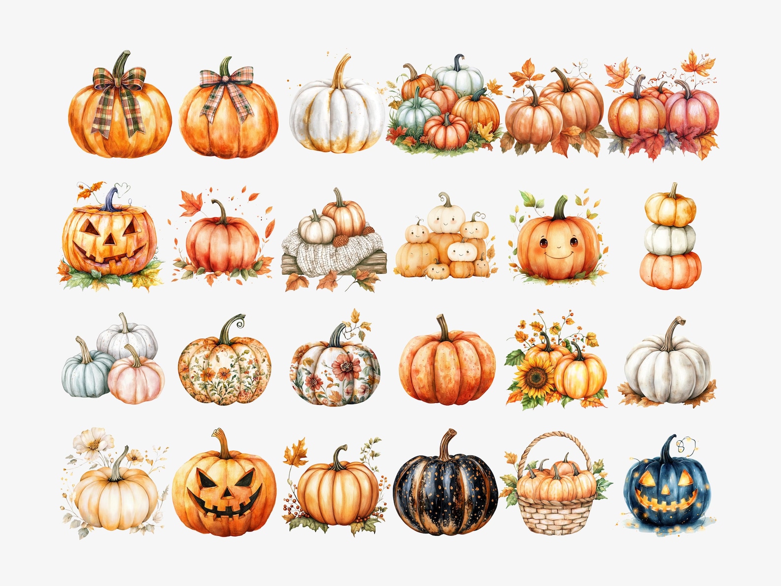 Watercolor Pumpkin Clipart: Autumn Harvest Graphics (digital Download ...