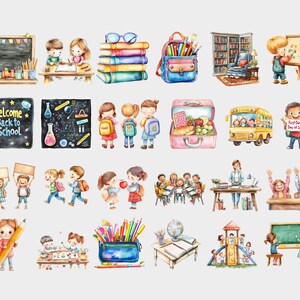 Back to School Clipart, Watercolor School PNG, Classroom Supplies ...