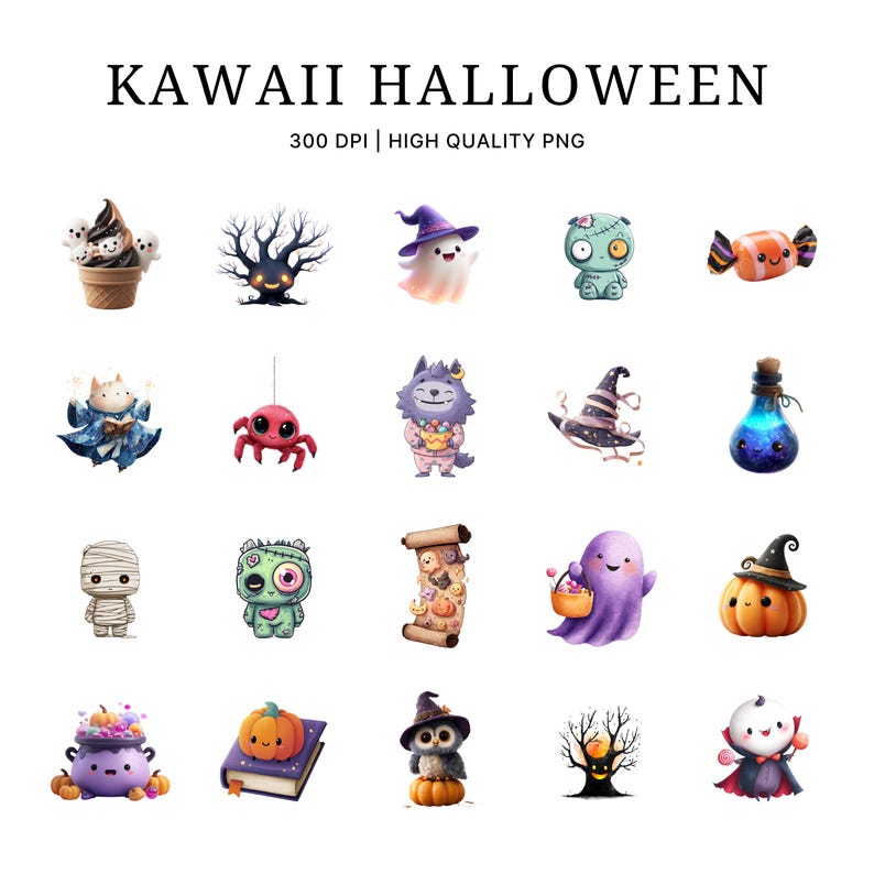 Kawaii Halloween Clipart, Cute Spooky PNG, Adorable Ghost Illustration ...