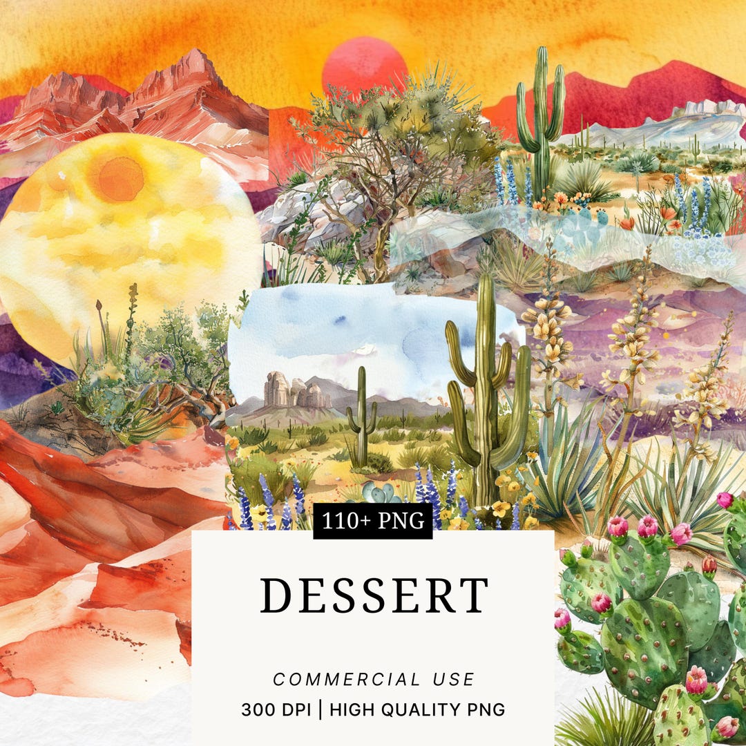 Desert Landscape Clipart: Cactus, Sand Dunes (digital Download) - Etsy