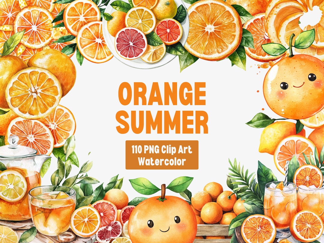 Orange Summer Clipart, Watercolor Summer PNG, Citrus Fruit Clipart ...