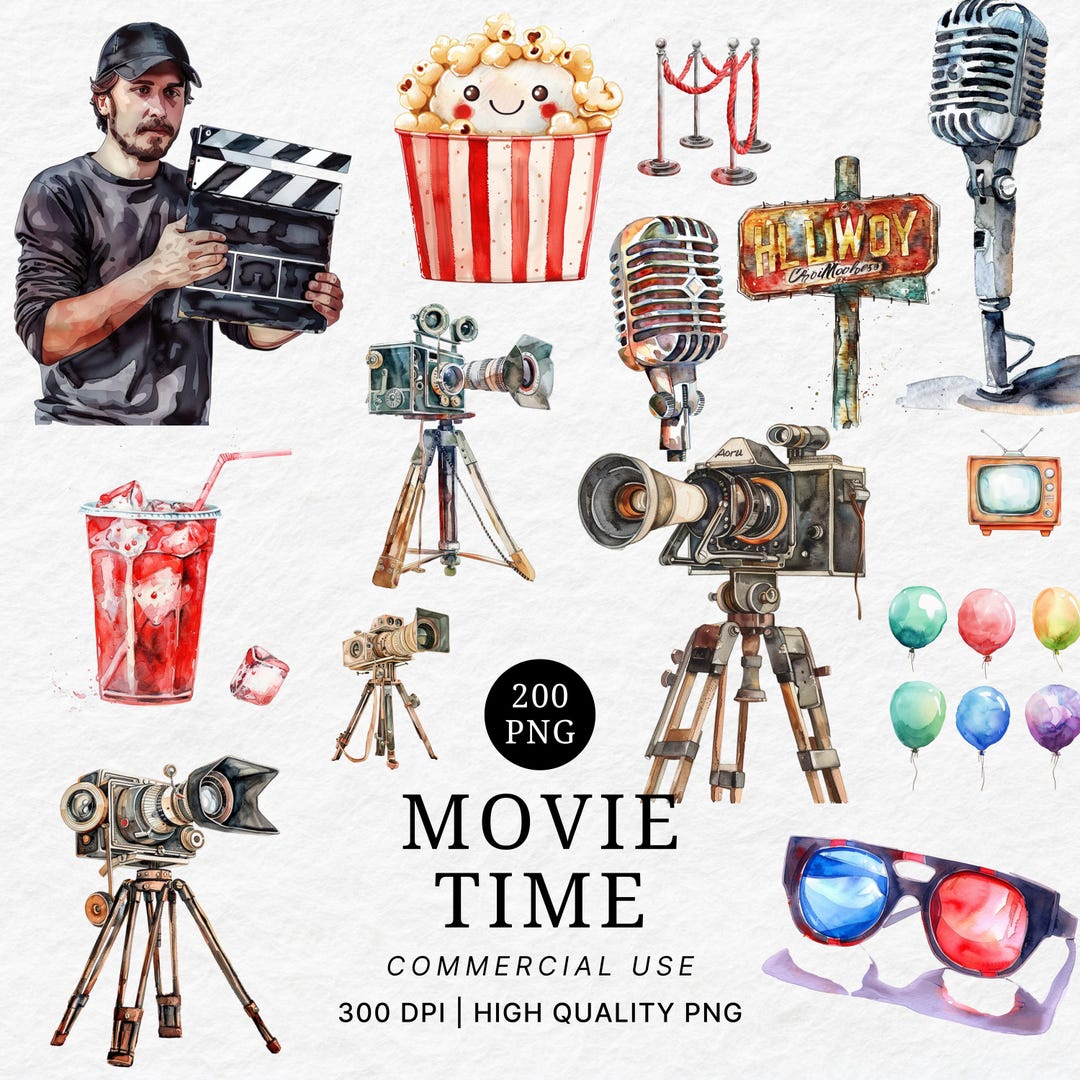 Movie Night Clipart Set: Cinema PNG Illustrations (digital Download) - Etsy